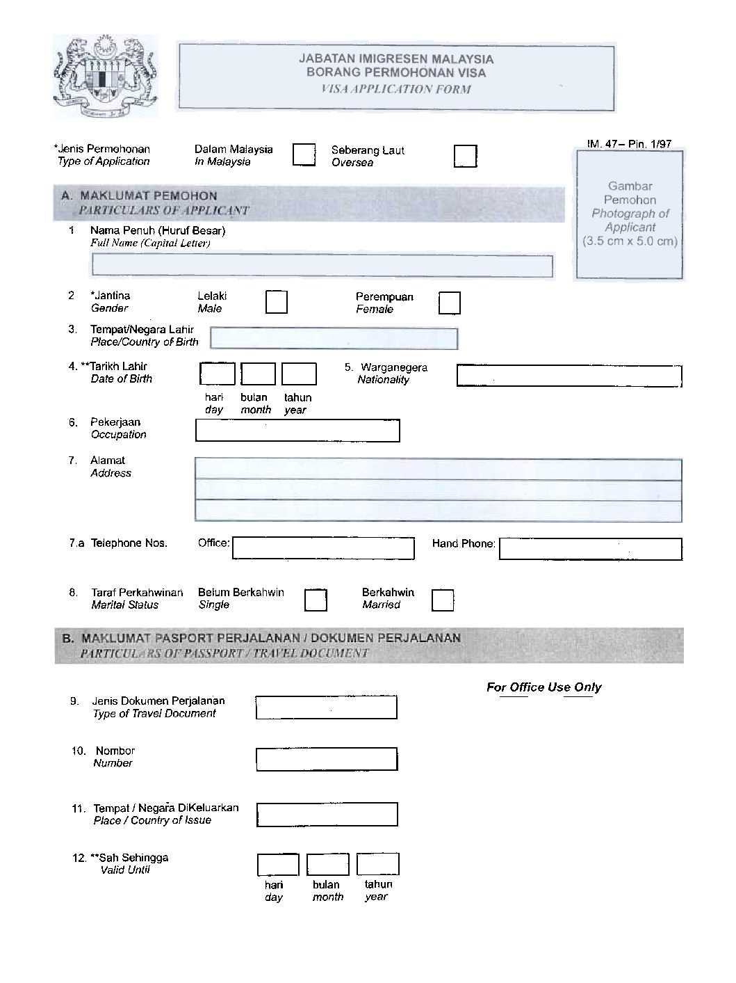Malaysia Visa Application Form